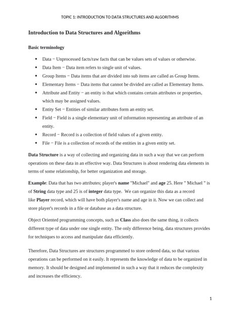 Topic 1 Dsa Basics Pdf Data Type Algorithms