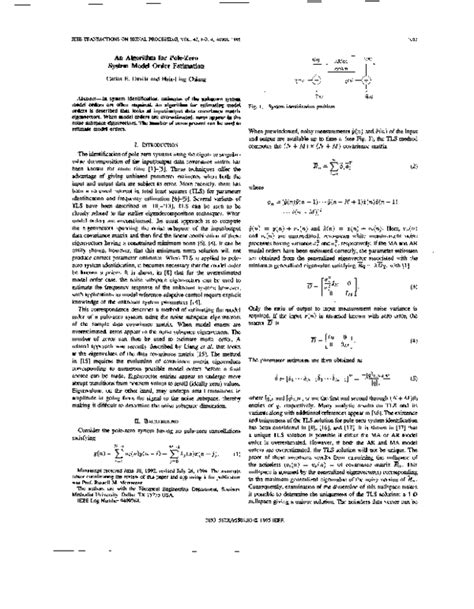 Pdf An Algorithm For Pole Zero System Model Order Estimation