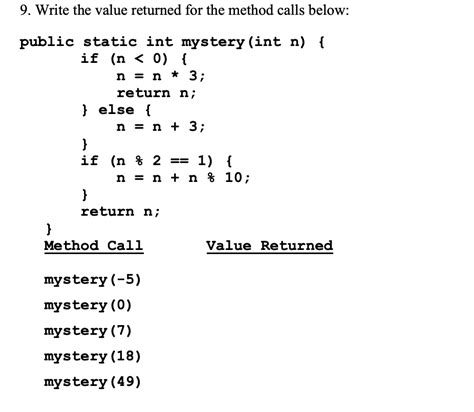 solved write the value returned for the method calls below