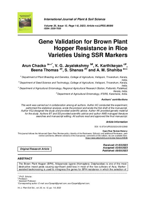 Pdf Gene Validation For Brown Plant Hopper Resistance In Rice