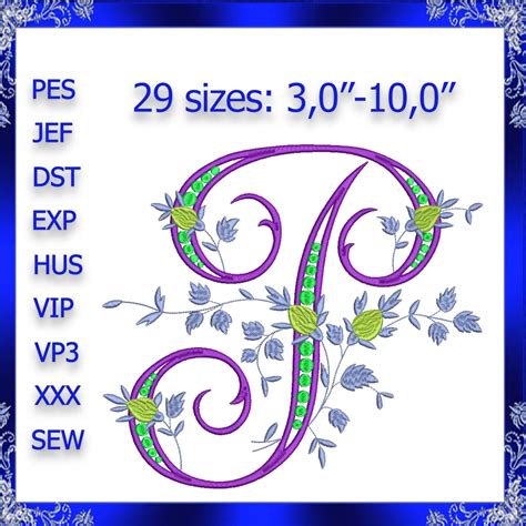 Letter P Monogram Embroidery Floral P Monogram Fancy Crealandia