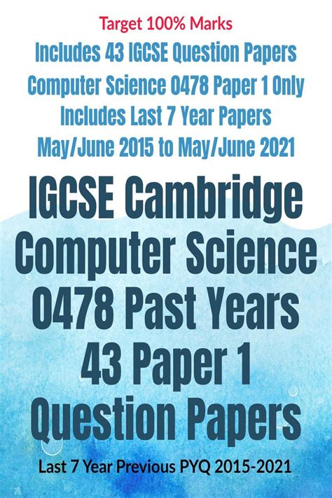 Igcse Cambridge Computer Science 0478 Past Years 43 Paper 1 Question Papers Br
