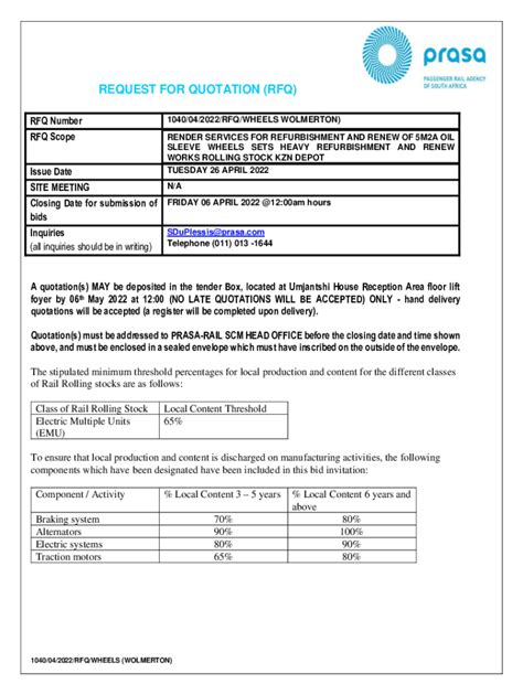 Fillable Online Request For Quotation Rfq Etenders Portal Fax Email