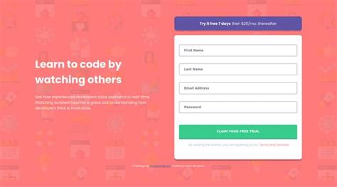 Frontend Mentor Intro Component With Sign Up Form Challenge Hub Html Css Javascript Coding