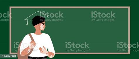 학교 칠판에서 Vitiligo와 보닛을 가진 소년 디자인을위한 복사 공간 템플릿으로 플랫 벡터 스톡 일러스트 레이 션 신학기에