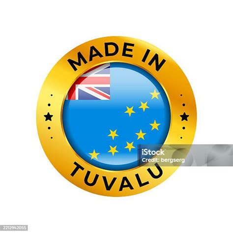 투발루 라벨에서 제작되었습니다 골드 라운드 벡터 배지 스탬프 투발루의 국기 및 텍스트와 아이콘 흰색 배경에 고립 0명에 대한