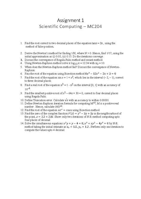 Assignment 1 Sc Assignment 1 Scientific Computing Mc Find The