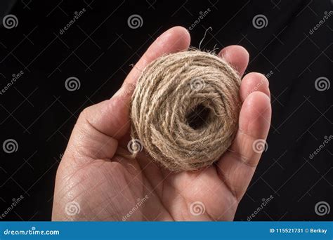 Roll Of Brown Linen String On Black Background Stock Image Image Of