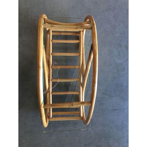 1950s Restored Single Strand Glass Top Grasshopper Rattan Side Table