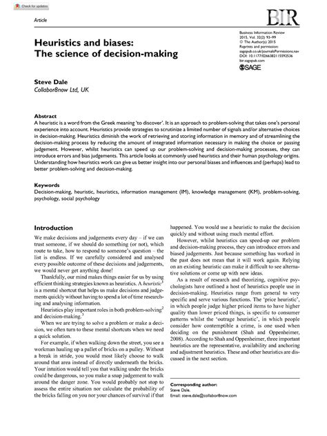 Heuristics And Biases The Science Of Decision Making Article