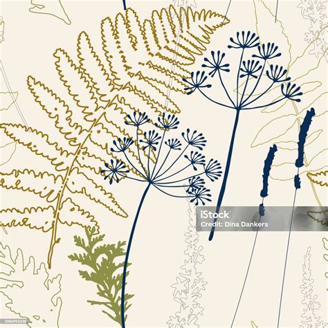 꽃 벡터 딜 및 라벤더 꽃 고 사리 잎과 상록 소나무 나무 가지와 완벽 한 패턴입니다 0명에 대한 스톡 벡터 아트 및 기타 이미지 0명 가을 꽃 식물 Istock