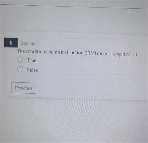 solved 2 points the conditional jump instruction brmi means