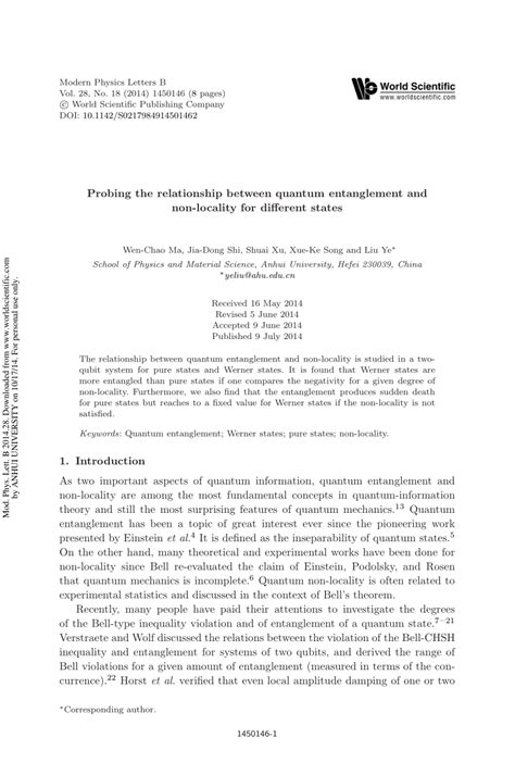 Pdf Probing The Relationship Between Quantum Entanglement And Non Locality For Different States
