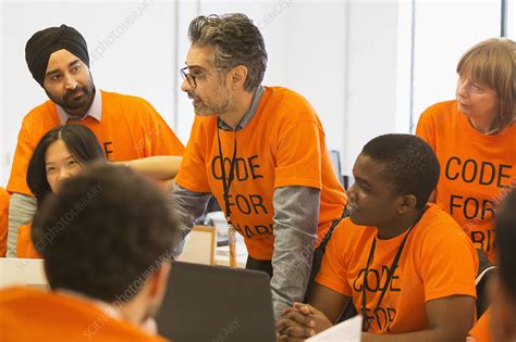 Hackers Coding For Charity At Hackathon Stock Image F0222984