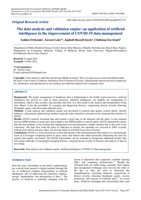 Pdf The Data Analysis And Validation Engine An Application Of