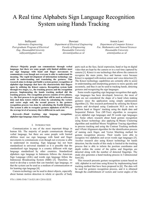 PDF A Real Time Alphabets Sign Language Recognition System Using Hands Tracking