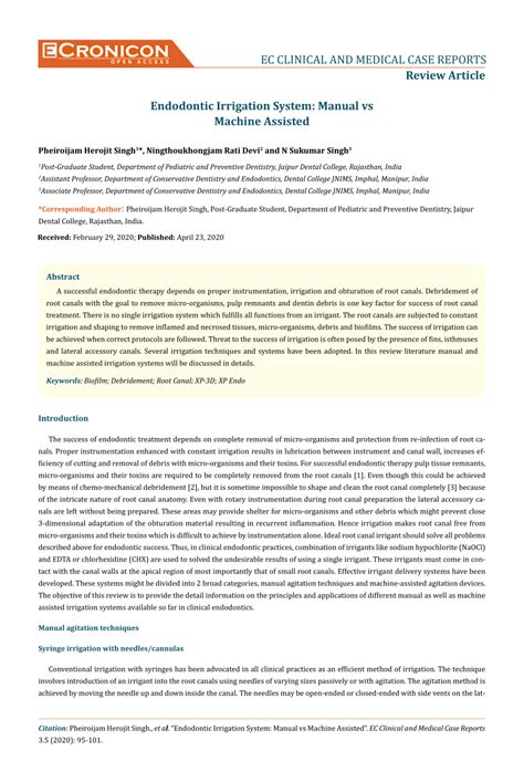 Pdf Endodontic Irrigation System Manual Vs Machine Assisted