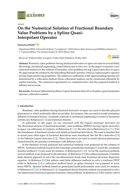Pdf On The Numerical Solution Of Fractional Boundary Value Problems By A Spline Quasi