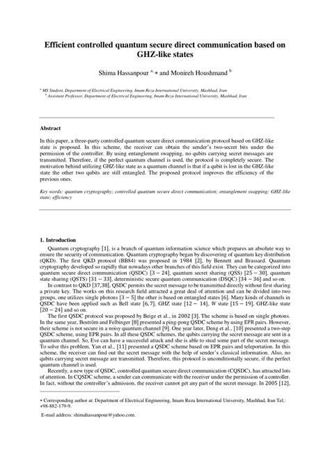 Pdf Efficient Controlled Quantum Secure Direct Communication Based On