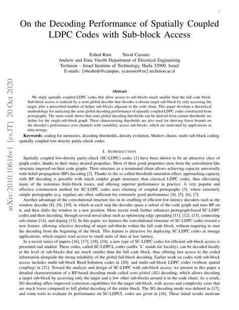 PDF On The Decoding Performance Of Spatially Coupled LDPC Codes With Sub Block Access