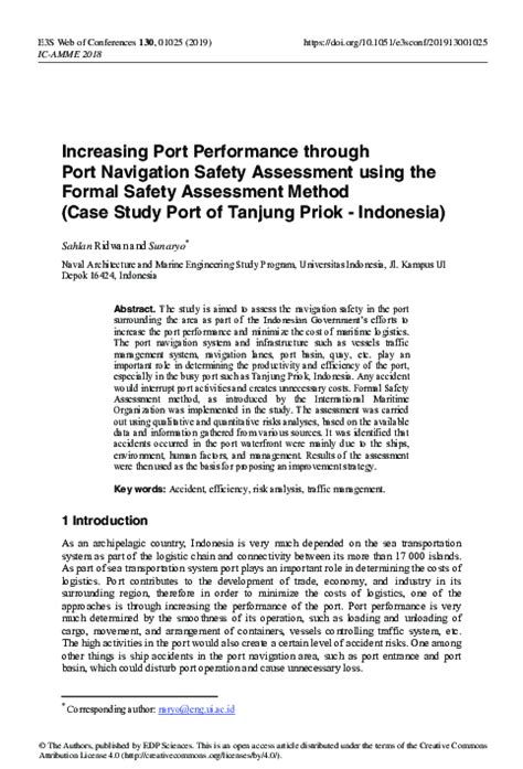 Pdf Increasing Port Performance Through Port Navigation Safety Assessment Using The Formal