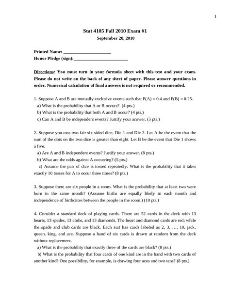 Exam 1 Questions And Answers Theoretical Statistics Stat 4105 Docsity