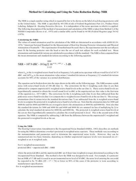 Noise Reduction Rating Calculation Method Download Free Pdf Decibel Noise