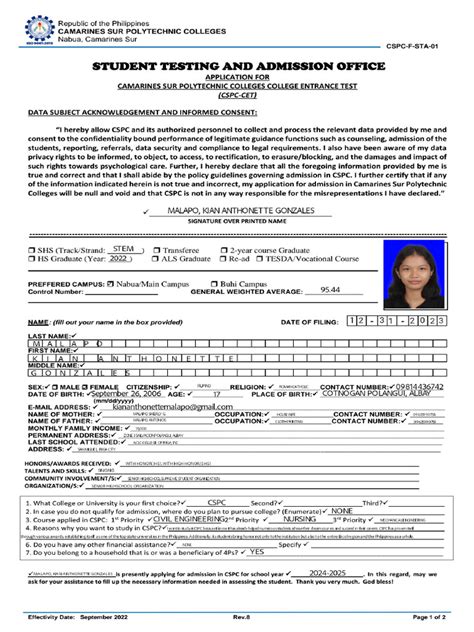 Malapo Kian Anthonette Gonzales Cspc Cet Application Form Pdf