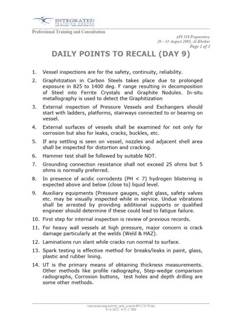 Api 57 2 Important Notes Pdf Building Materials Chemistry