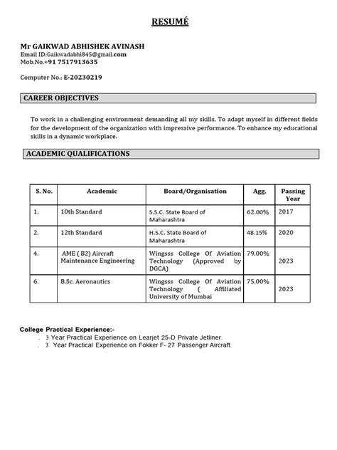 Abhishek Cv Pdf Aviation