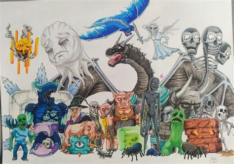 Decided To Draw All The Hostile Mobs I Could Remember In Semi Realistic