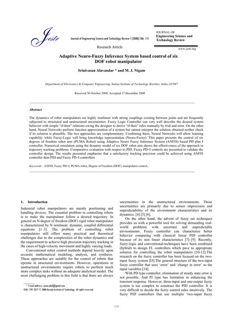Pdf Adaptive Neuro Fuzzy Inference System Based Control Of Six Dof