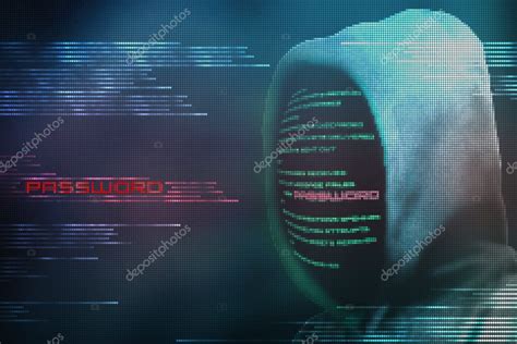 Pixelated Hacker Encoding Password From Internet Secure Code Stock