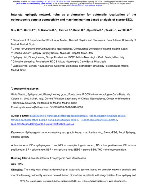 Pdf Interictal Epileptic Network Hubs As A Biomarker For Automatic