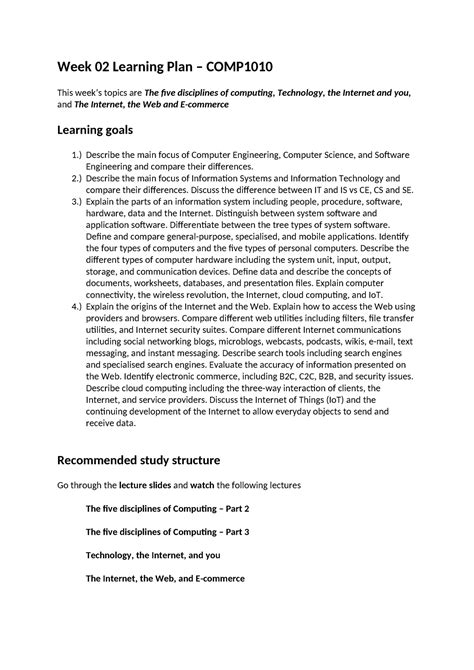 comp1010 week 2 learning plan week 02 learning plan comp this