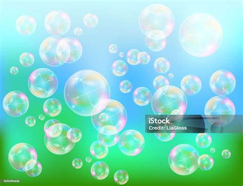 무지개 반사 세트 블루 반짝이 배경에 고립 된 현실적인 비누 거품 3차원 형태에 대한 스톡 벡터 아트 및 기타 이미지 3차원 형태 개념 개체 그룹 Istock