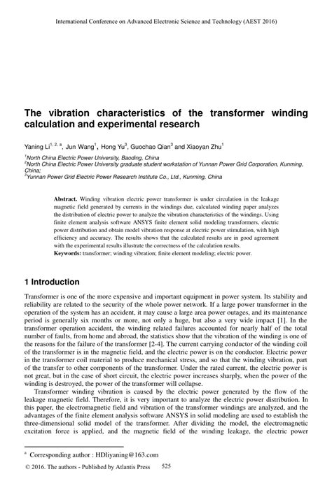 Pdf The Vibration Characteristics Of The Transformer Winding