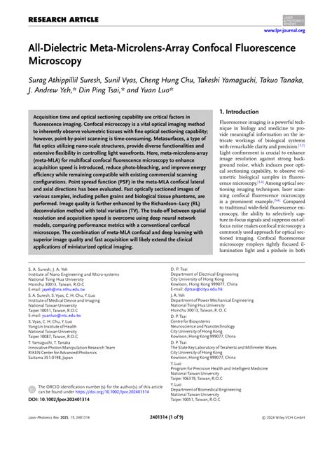 All‐dielectric Meta‐microlens‐array Confocal Fluorescence Microscopy Request Pdf