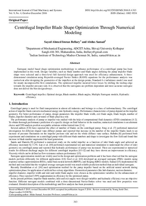 pdf centrifugal impeller blade shape optimization through numerical