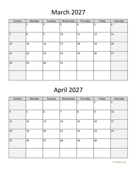 February March April 2027 Calendar Free Printable Calendar