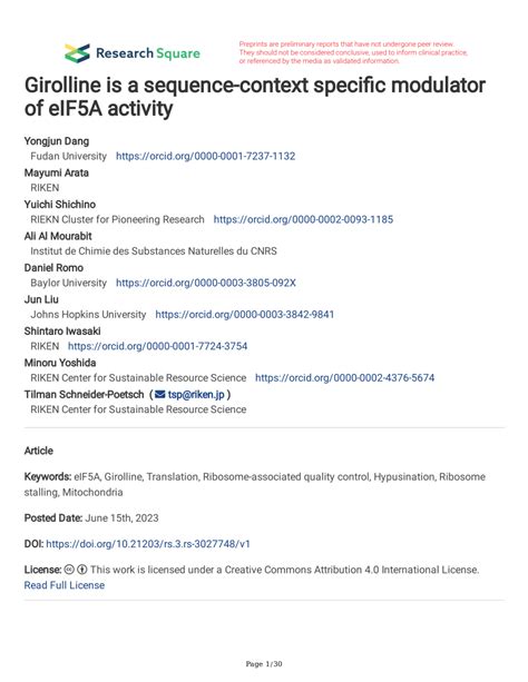 Pdf Girolline Is A Sequence Context Specific Modulator Of Eif5a Activity