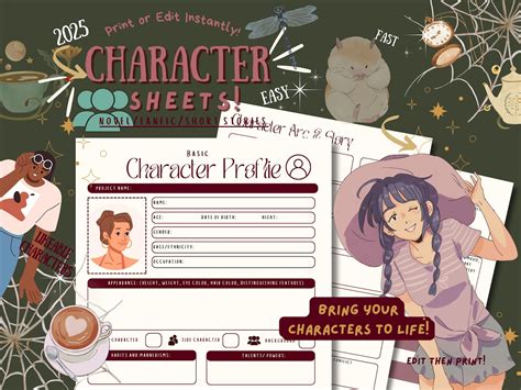 Character Profile Worksheets Template For Writers Printable And Digital Fillable Pdf
