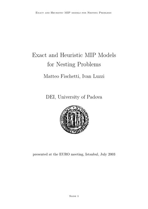 Pdf Exact And Heuristic Mip Models For Nesting Problems Matteo Pdf Document 1025808