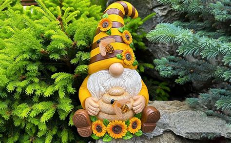 Mood Lab Garden Gnome Solar Sunflower And Bee Gnome