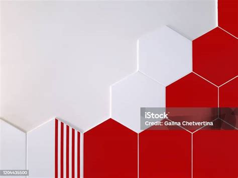 부분적으로 흰색 벽을 덮고 육각형의 모양밝은 빨간색과 흰색 세라믹 타일의 배경 개념 텍스처 배경 도예에 대한 스톡 사진 및 기타 이미지 Istock