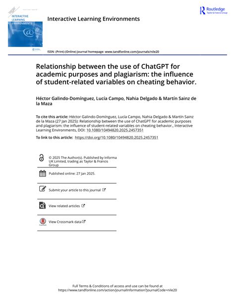 (PDF) Relationship between the use of ChatGPT for academic purposes and plagiarism: the ...