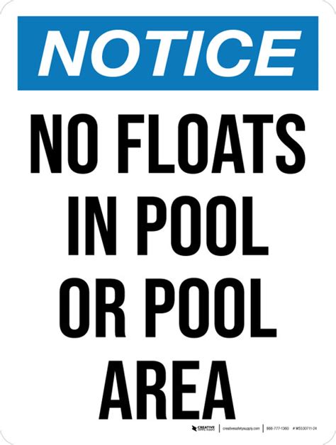 Notice No Floats In Pool Or Pool Area Portrait Wall Sign Creative Safety Supply