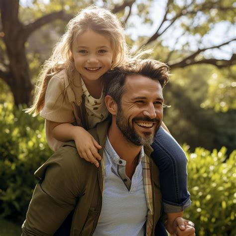 Un Padre Y Una Hija Sonr En Y Se Divierten En El Parque Foto Premium
