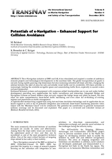 Pdf Potentials Of E Navigation Enhanced Support For Collision Avoidance