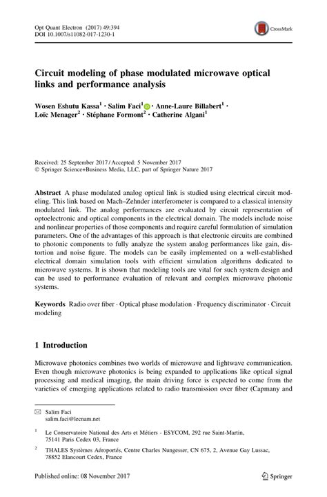 Pdf Circuit Modeling Of Phase Modulated Microwave Optical Links And Performance Analysis